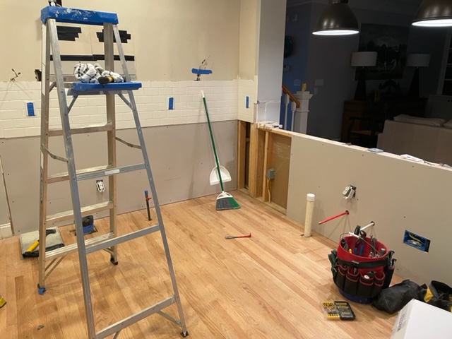 Kitchen remodel demolition of old cabinets,